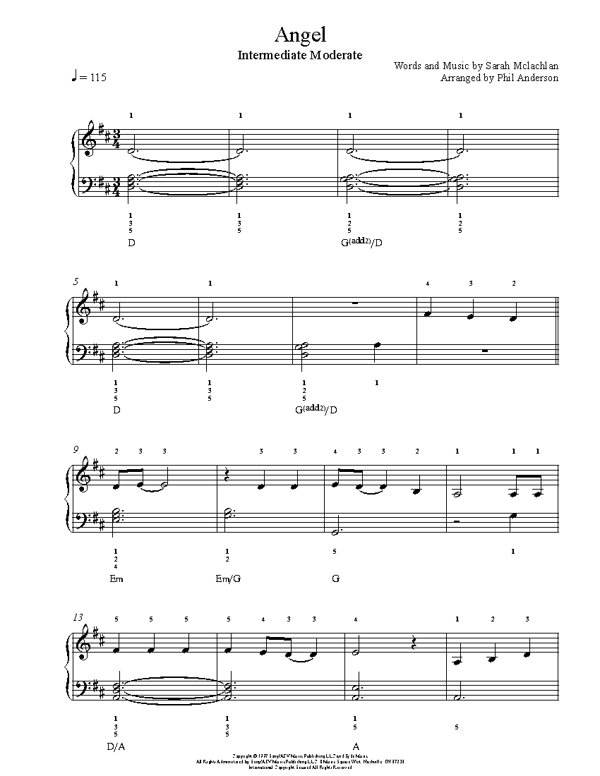 Angel by Sarah McLachlan Piano Sheet Music | Intermediate Level