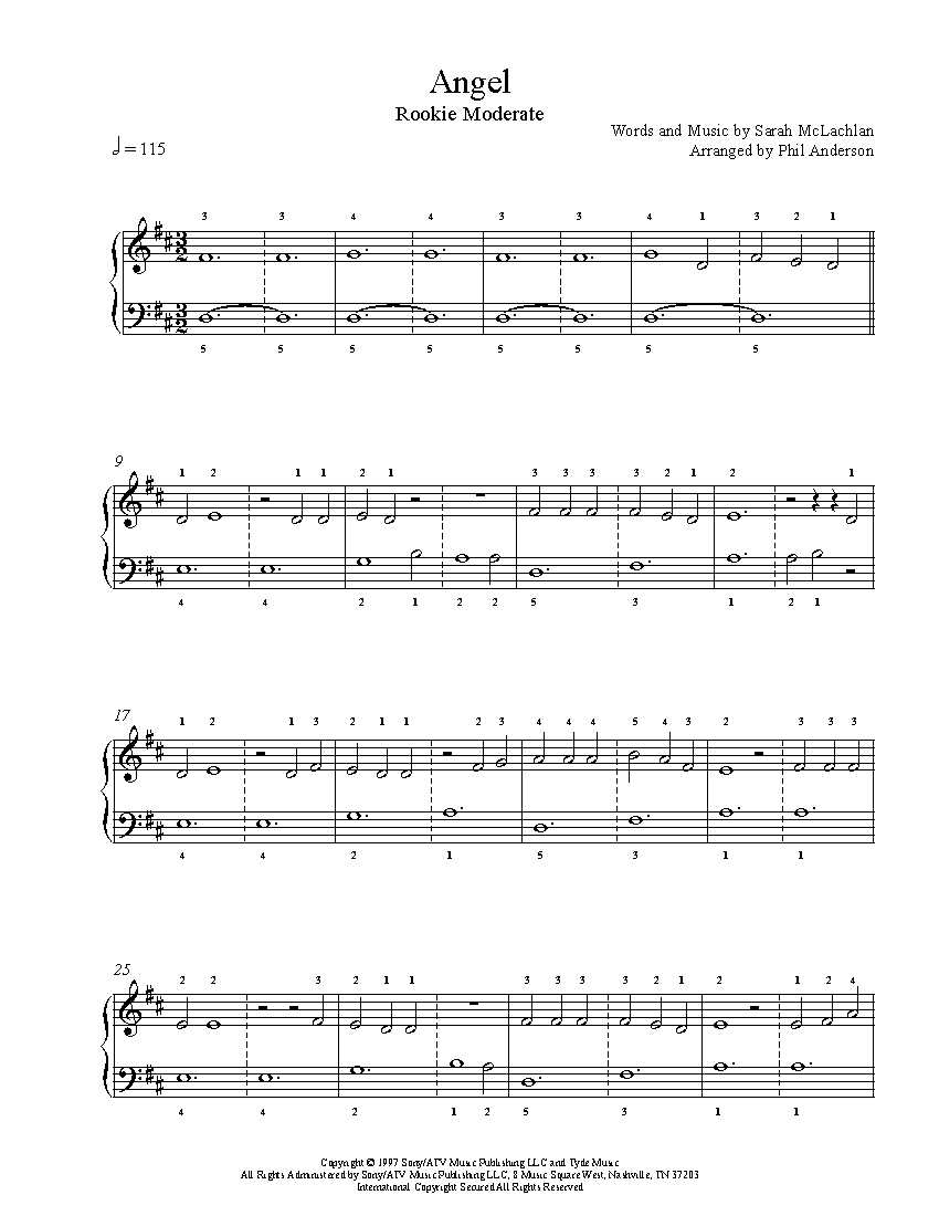 Angel by Sarah McLachlan Piano Sheet Music | Rookie Level