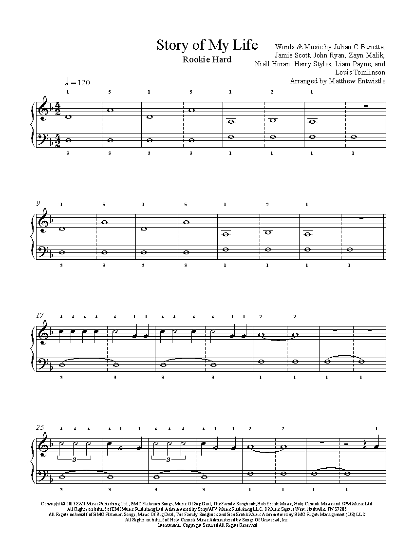 Story Of My Life by One Direction Piano Sheet Music | Rookie Level