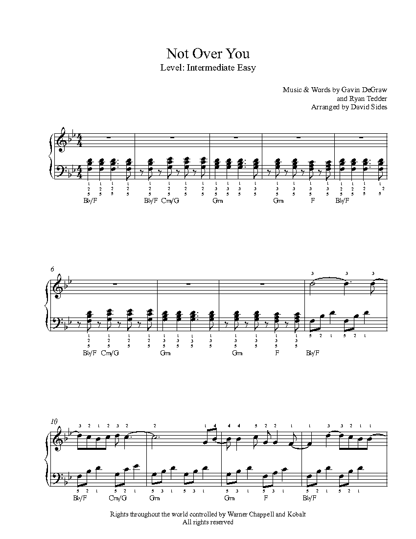 Not Over You by Gavin DeGraw Piano Sheet Music | Intermediate Level