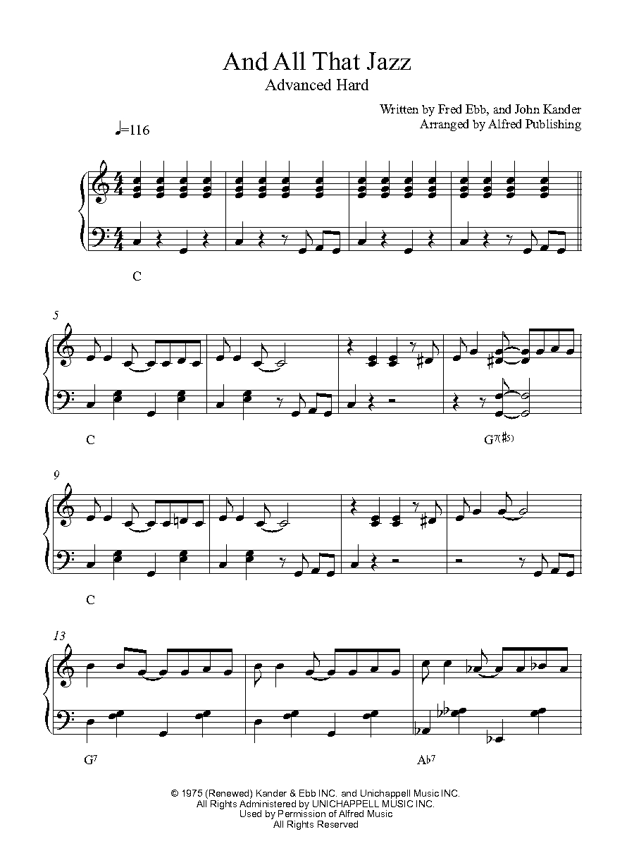 And All That Jazz By Chicago Piano Sheet Music Advanced Level And All That Jazz By Chicago Piano Sheet Music Advanced Level