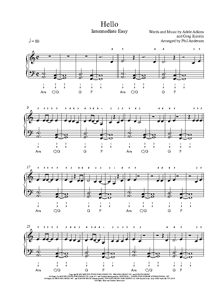Piano Chords For Hello