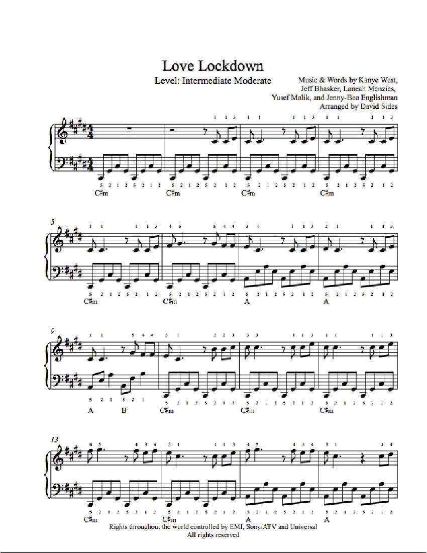 Love Lockdown by Kanye West Piano Sheet Music | Intermediate Level