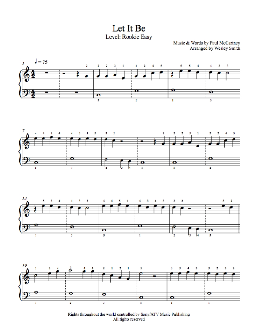 Let It Be by The Beatles Piano Sheet Music | Rookie Level