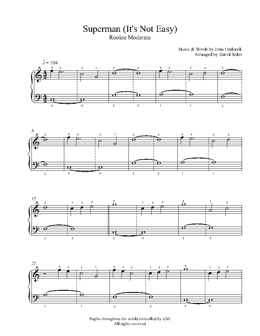 Superman by Five for Fighting Piano Sheet Music | Rookie Level