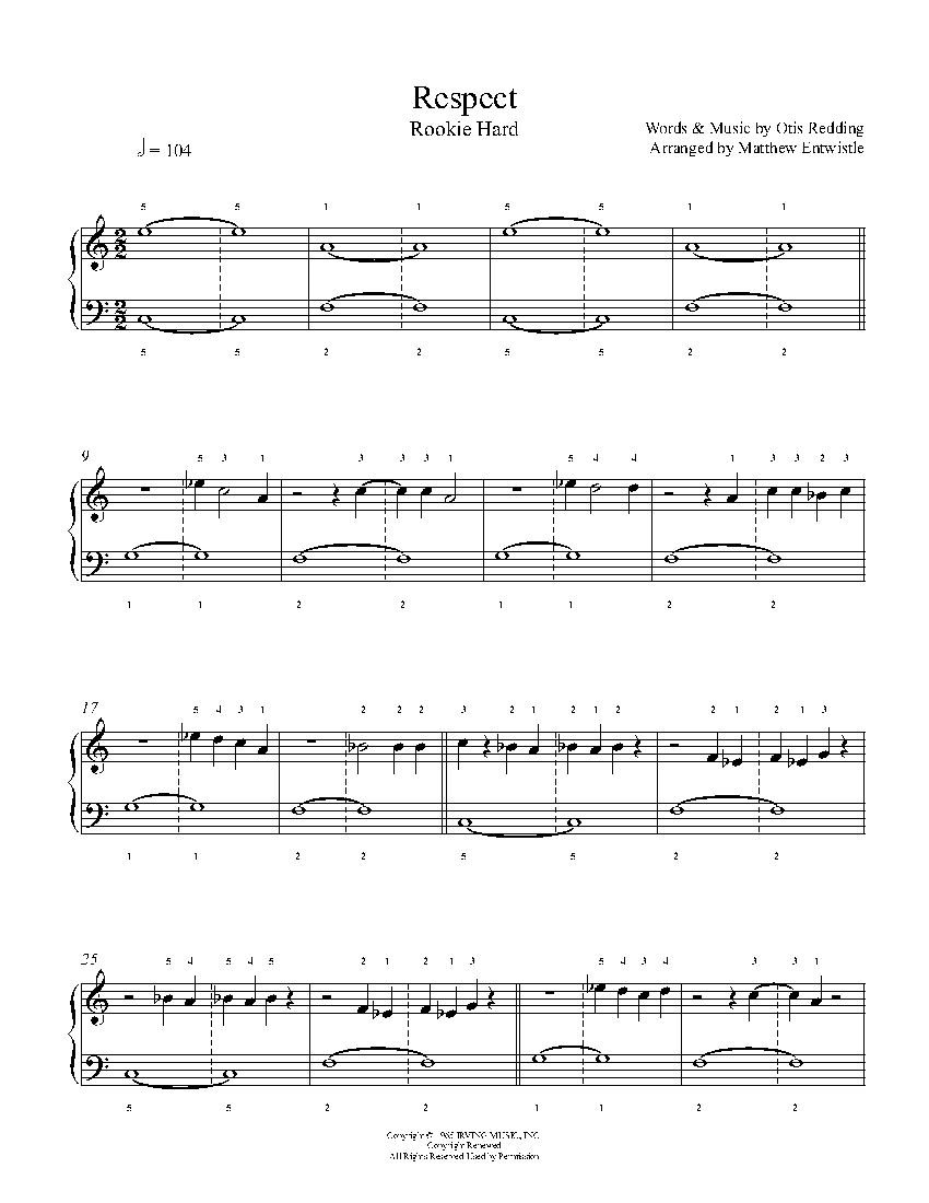 Respect by Aretha Franklin Piano Sheet Music | Rookie Level