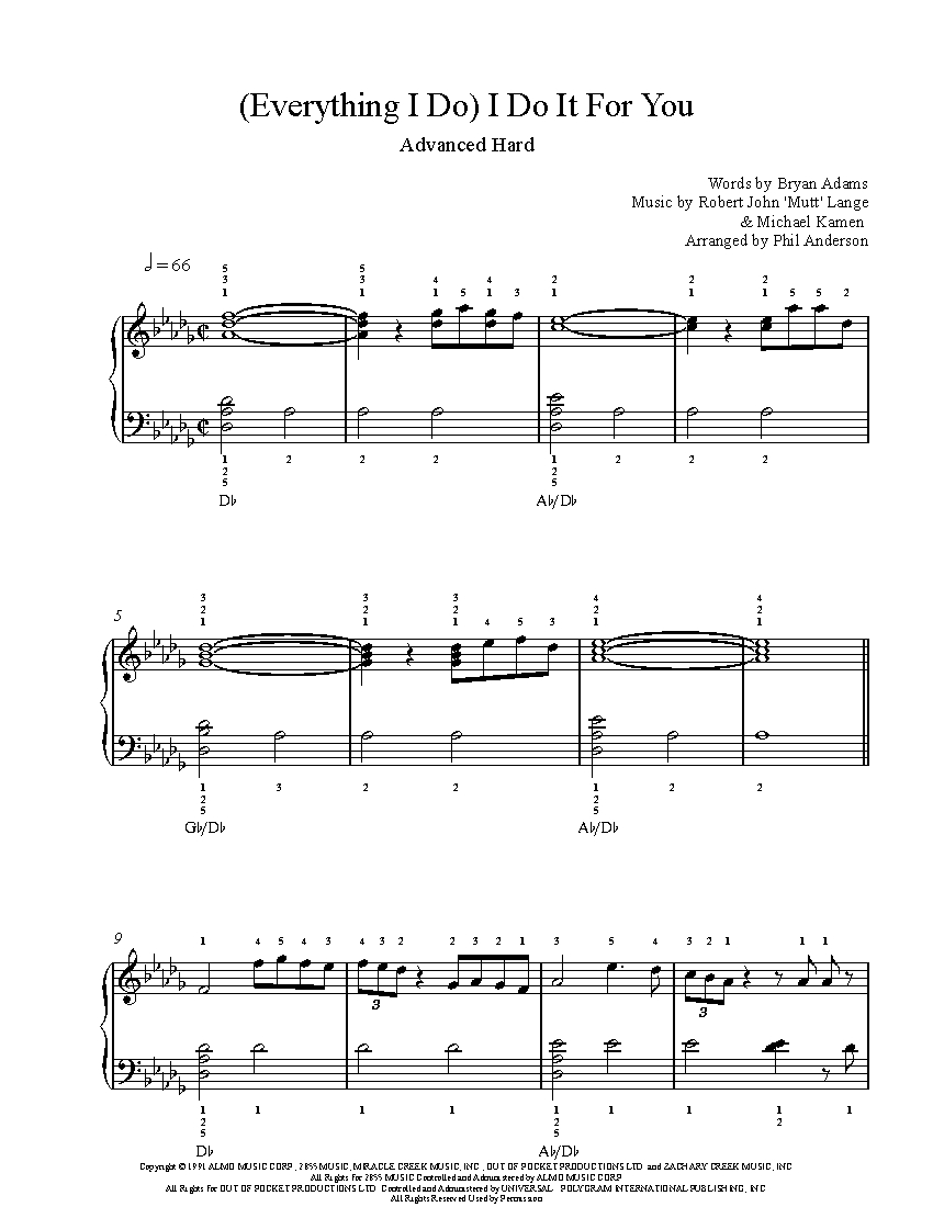 (Everything I Do) I Do It For You by Bryan Adams Piano Sheet Music ...
