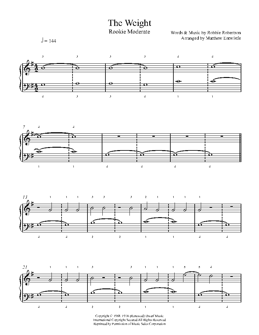 The Weight by The Band Piano Sheet Music | Rookie Level
