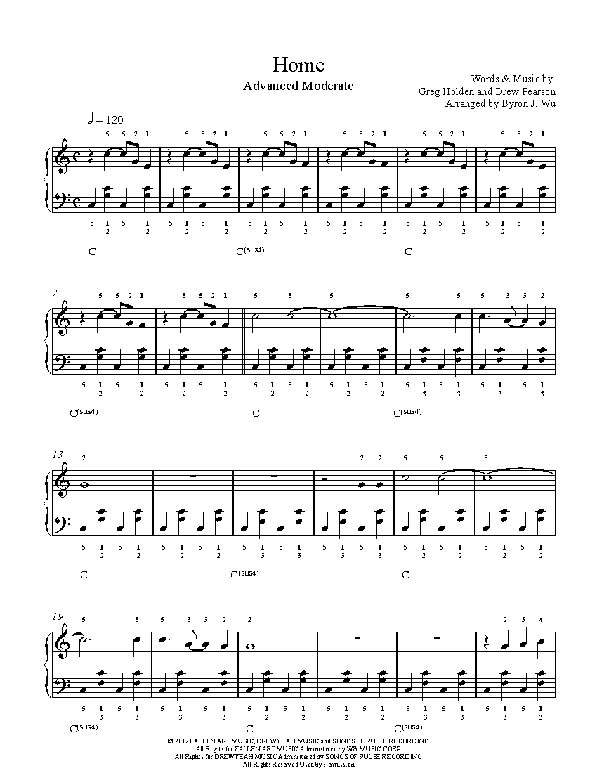 Home by Phillip Phillips Piano Sheet Music | Advanced Level
