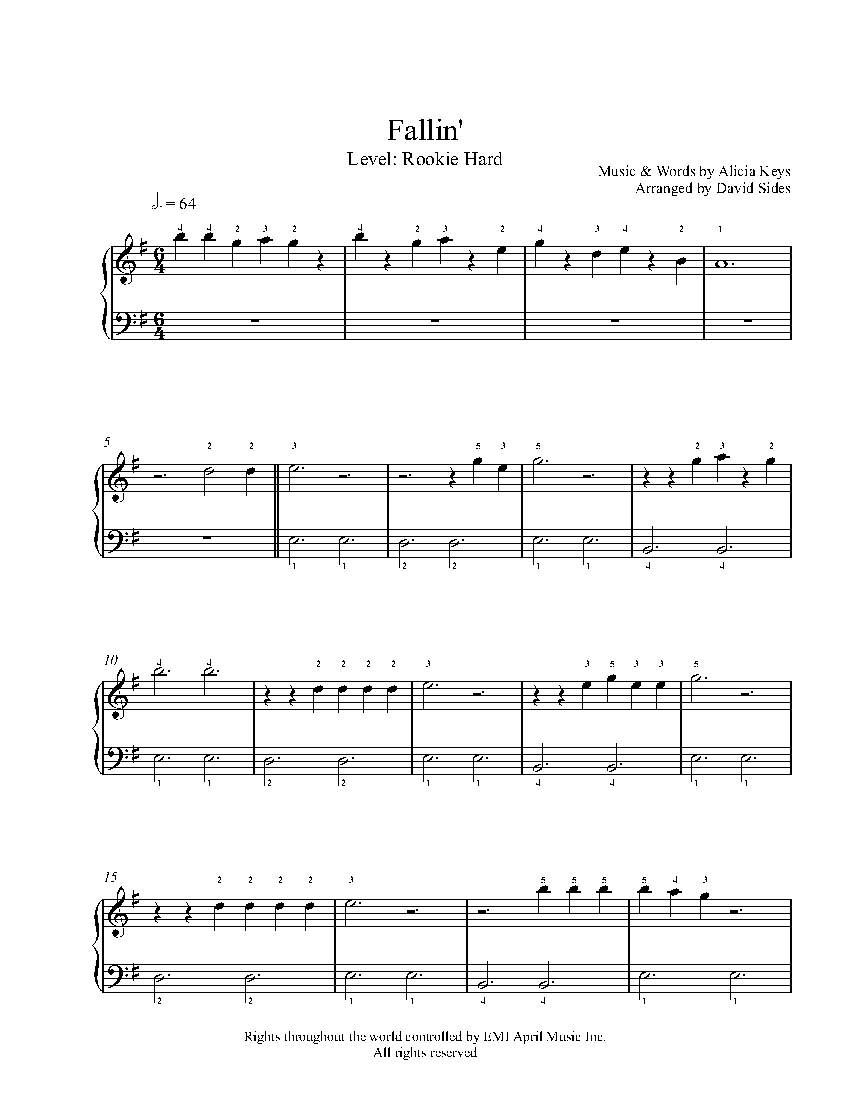 Fallin' by Alicia Keys Piano Sheet Music | Rookie Level