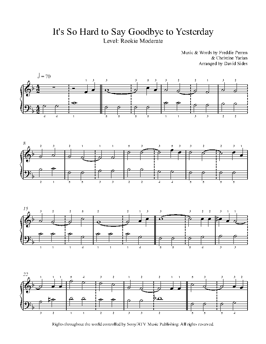 It's So Hard To Say Goodbye To Yesterday by Boyz II Men Piano Sheet Music | Rookie Level